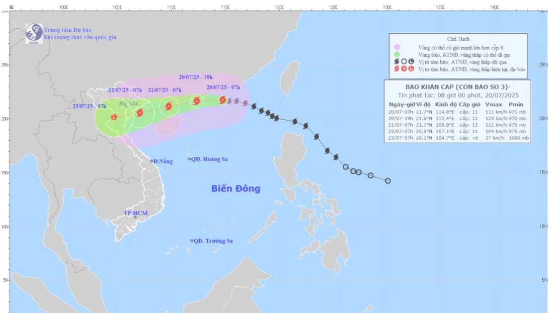 Bão số 3 giật cấp 14 cách Quảng Ninh-Hải Phòng khoảng 705km, gây mưa lớn ở Bắc Bộ và Bắc Trung ...